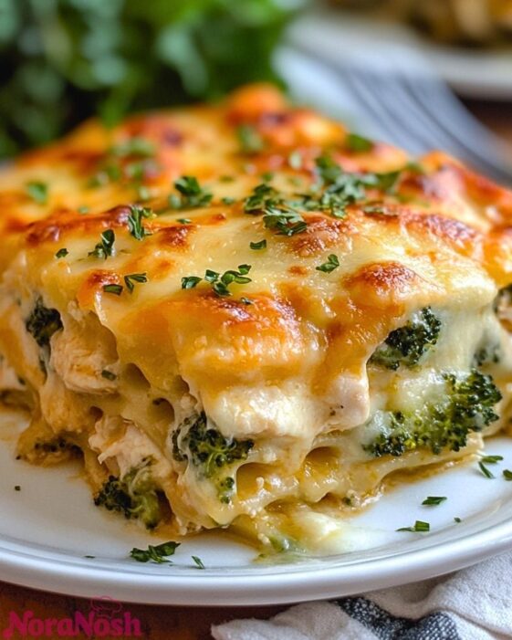 Broccoli Cheddar Chicken Lasagna