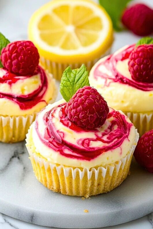 Lemon Raspberry Swirl Cheesecake Cups