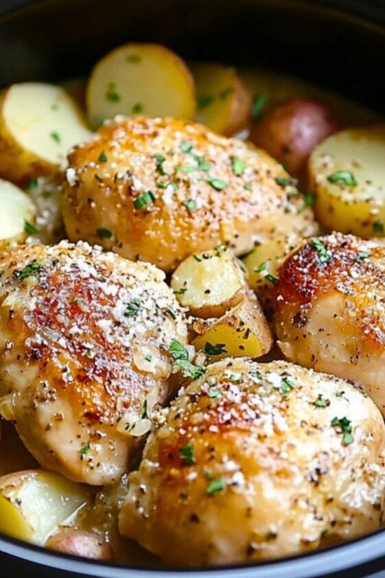 Slow Cooker Garlic Parmesan Chicken and Potatoes