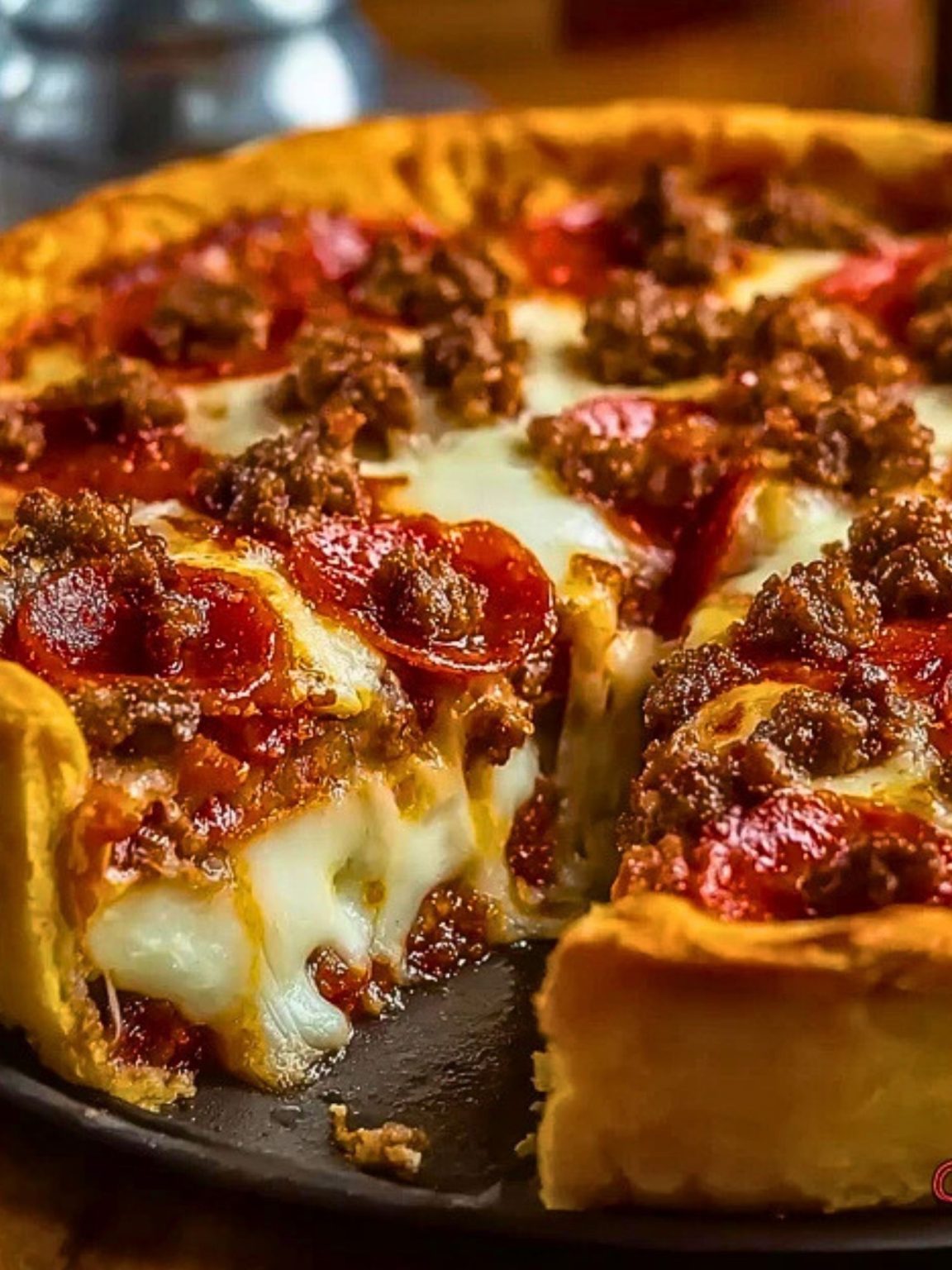 Deep Hamburger Sausage & Pepperoni Pie