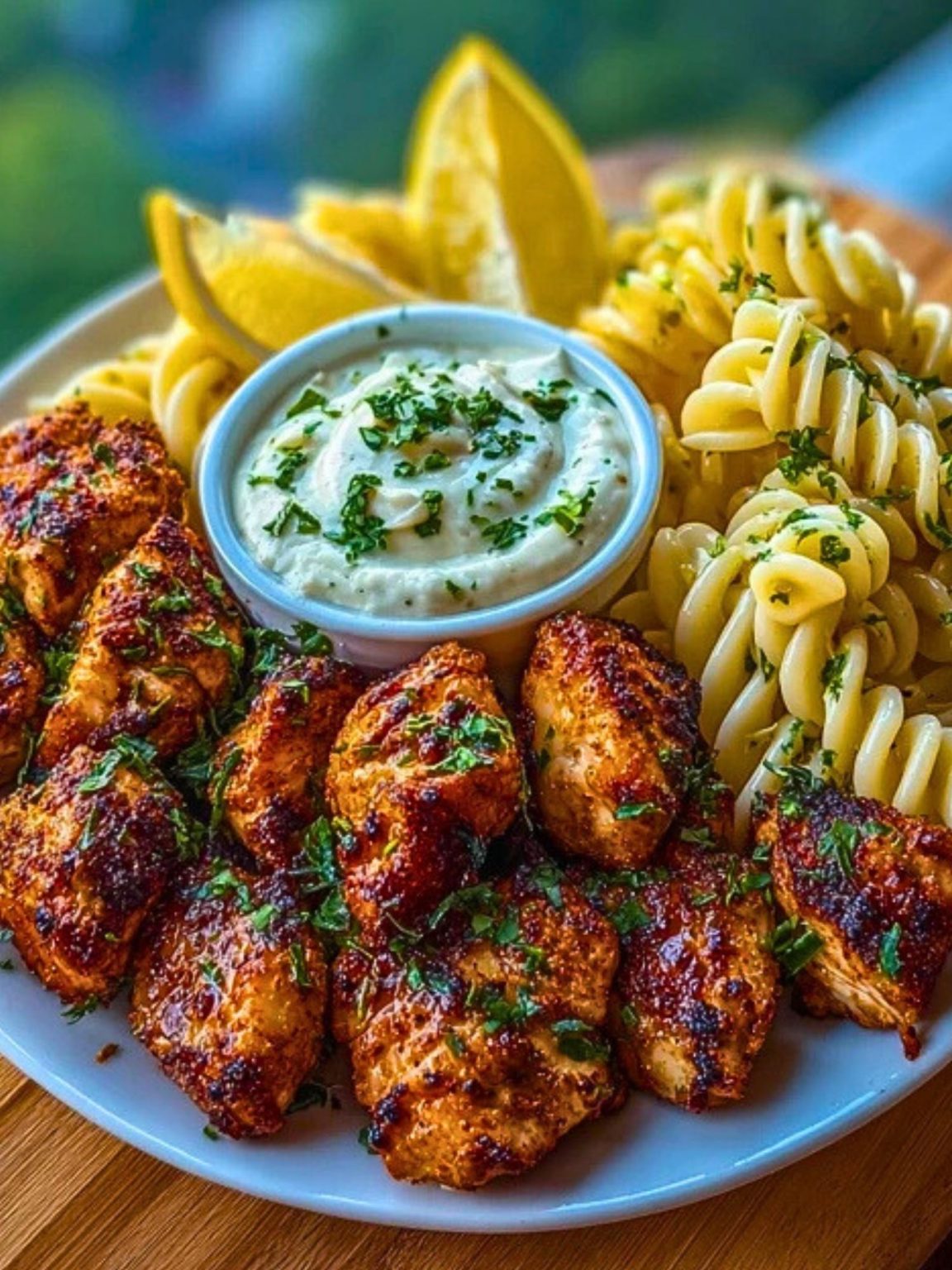 Cajun Chicken Bites with Creamy Garlic Herb Alfredo Twists