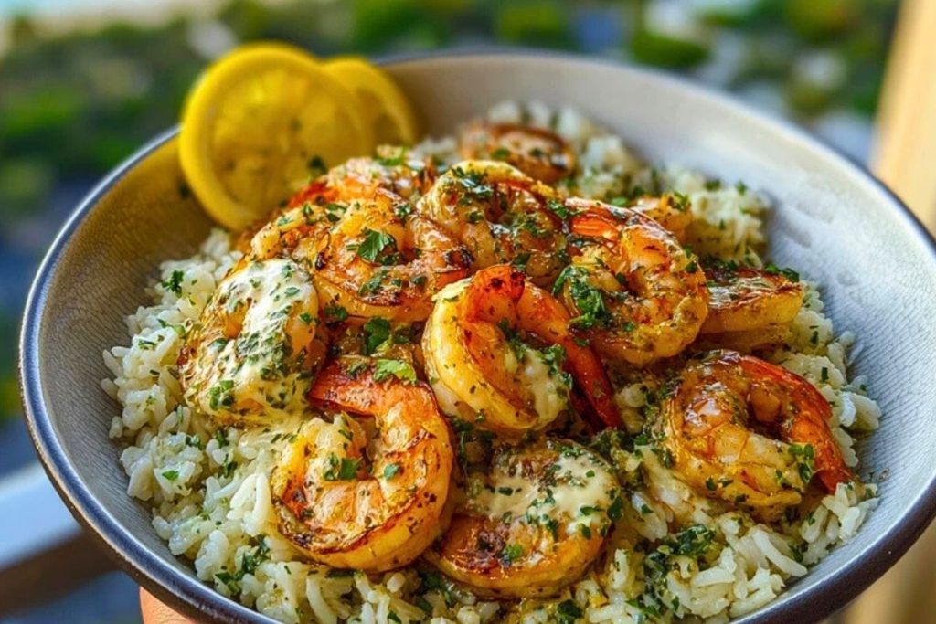 Creamy Garlic Butter Shrimp Bowl with Herb Rice