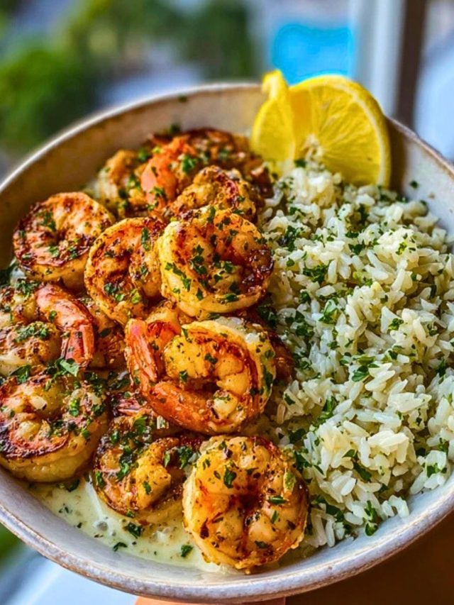 Creamy Garlic Butter Shrimp Bowl with Herb Rice