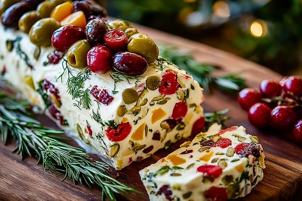 Festive Holiday Antipasto Cream Cheese Log