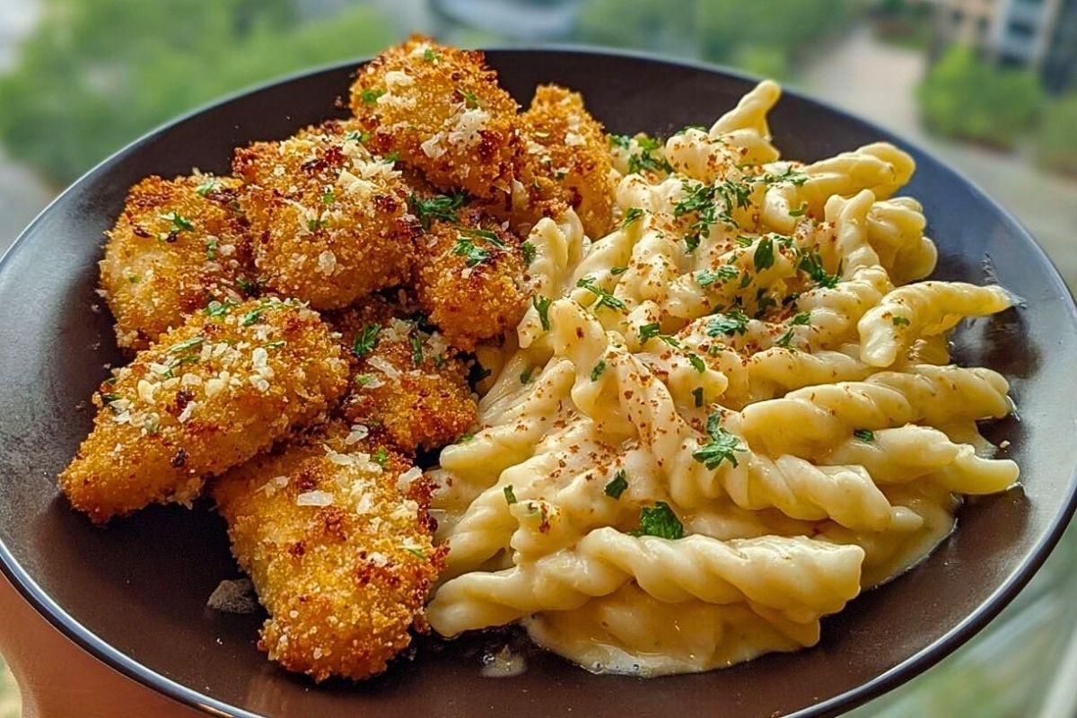 Parmesan Crusted Chicken Bites & Smoked Cajun Alfredo Gemelli