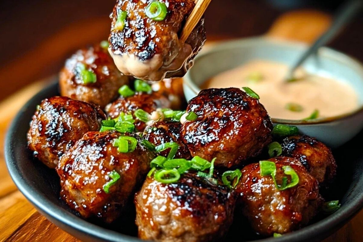 Tender Korean BBQ Meatballs with Spicy Mayo Dip