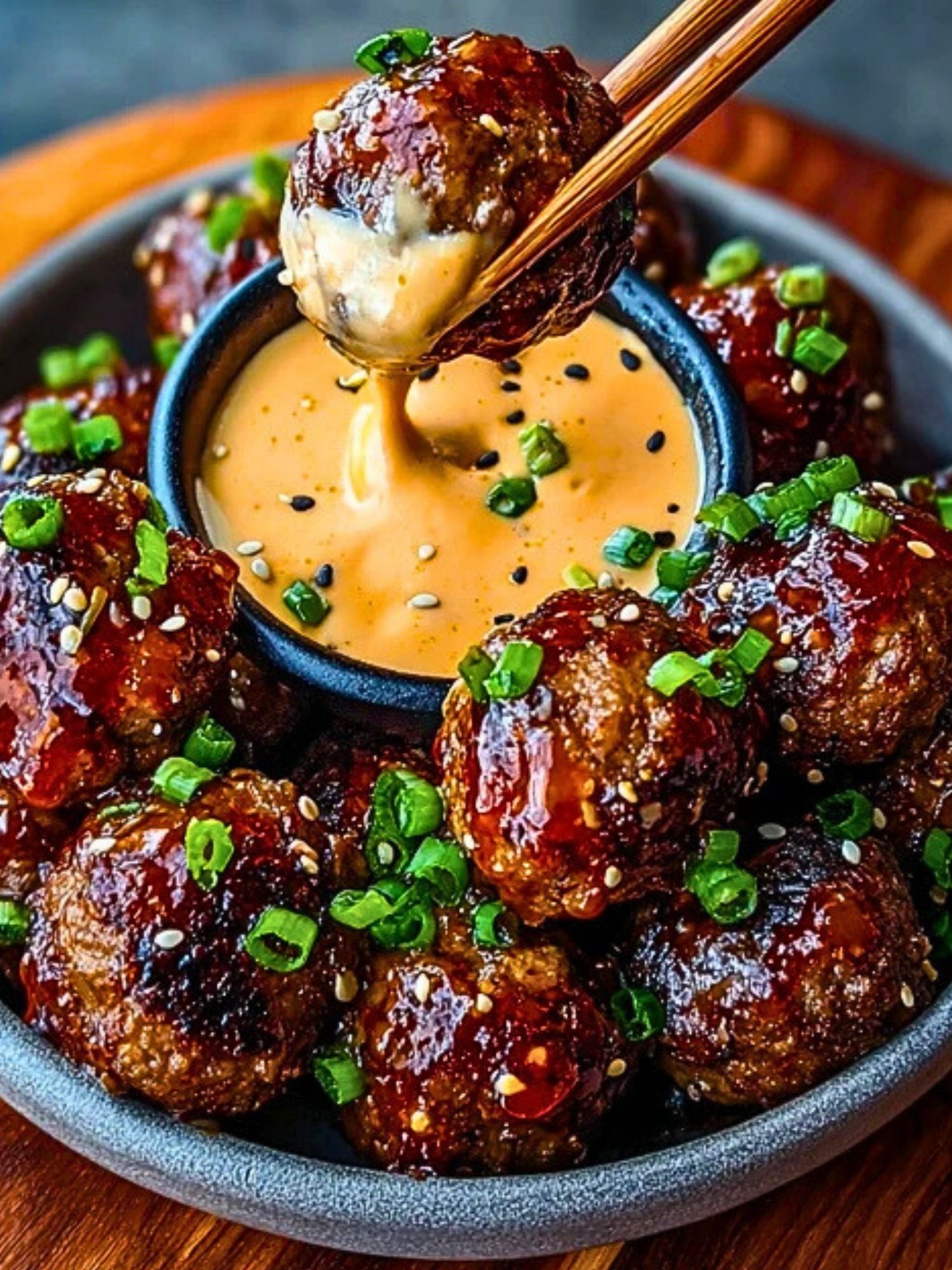Tender Korean BBQ Meatballs with Spicy Mayo Dip