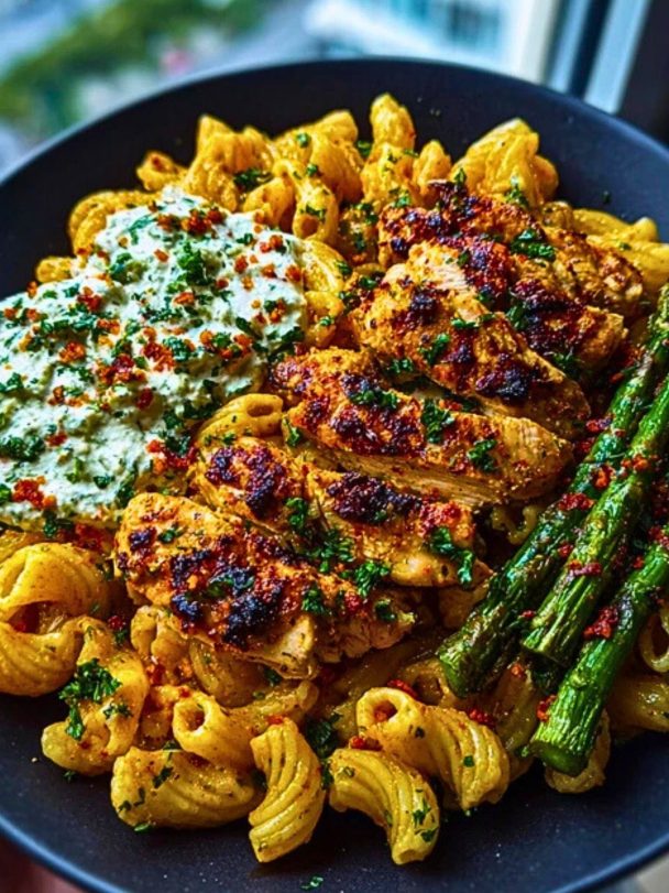 Zesty Greek Chicken Pasta with Spicy Harissa Feta Cream & Roasted ...
