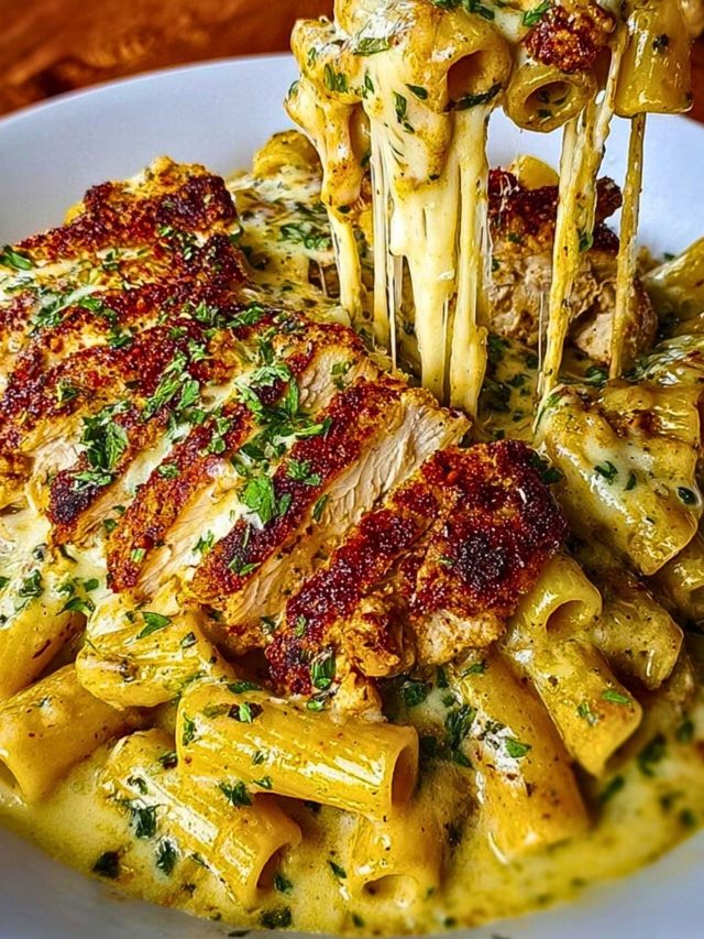 Chicken Rigatoni with Mozzarella Alfredo Sauce