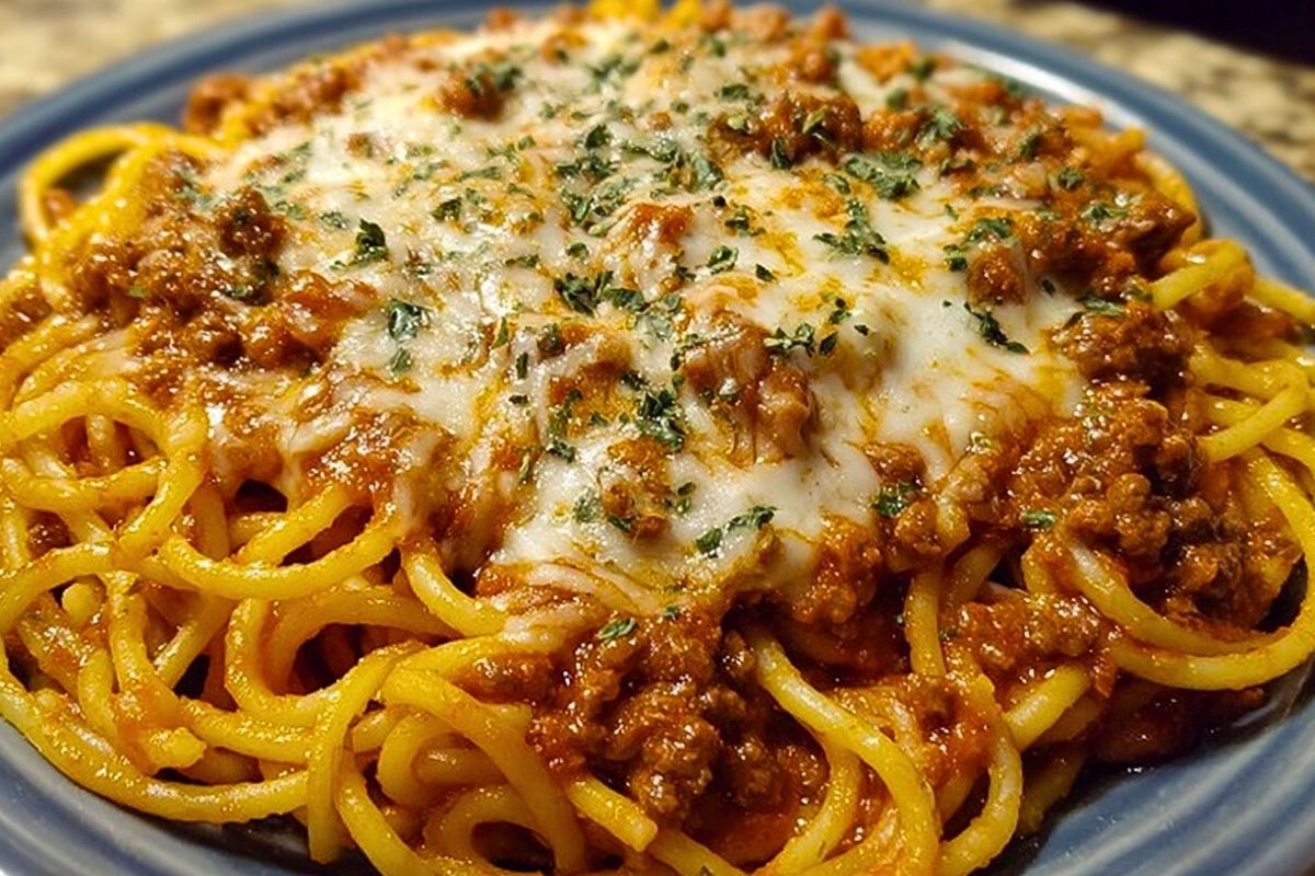 Creamy Velveeta Spaghetti with Italian Beef Marinara