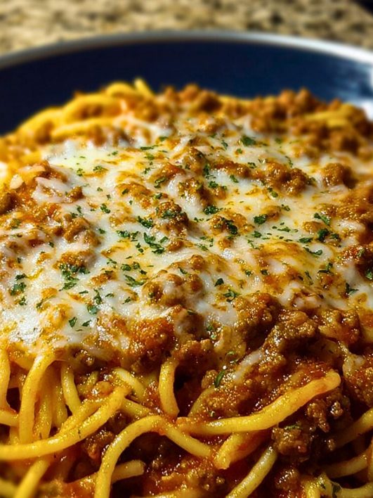 Creamy Velveeta Spaghetti with Italian Beef Marinara