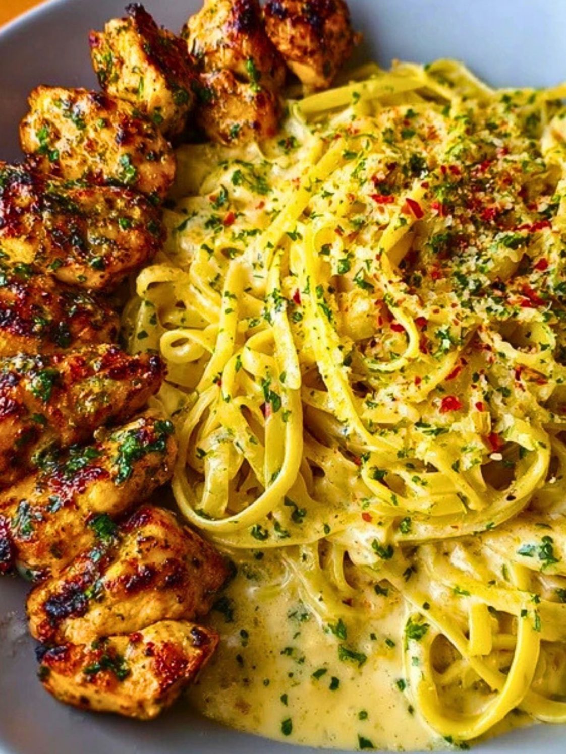 Golden Garlic Butter Chicken with Parmesan Linguine
