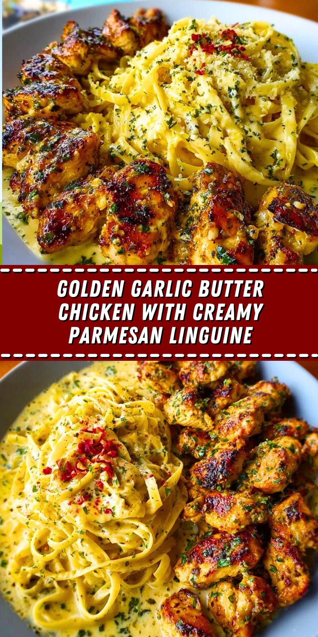 Golden Garlic Butter Chicken with Parmesan Linguine