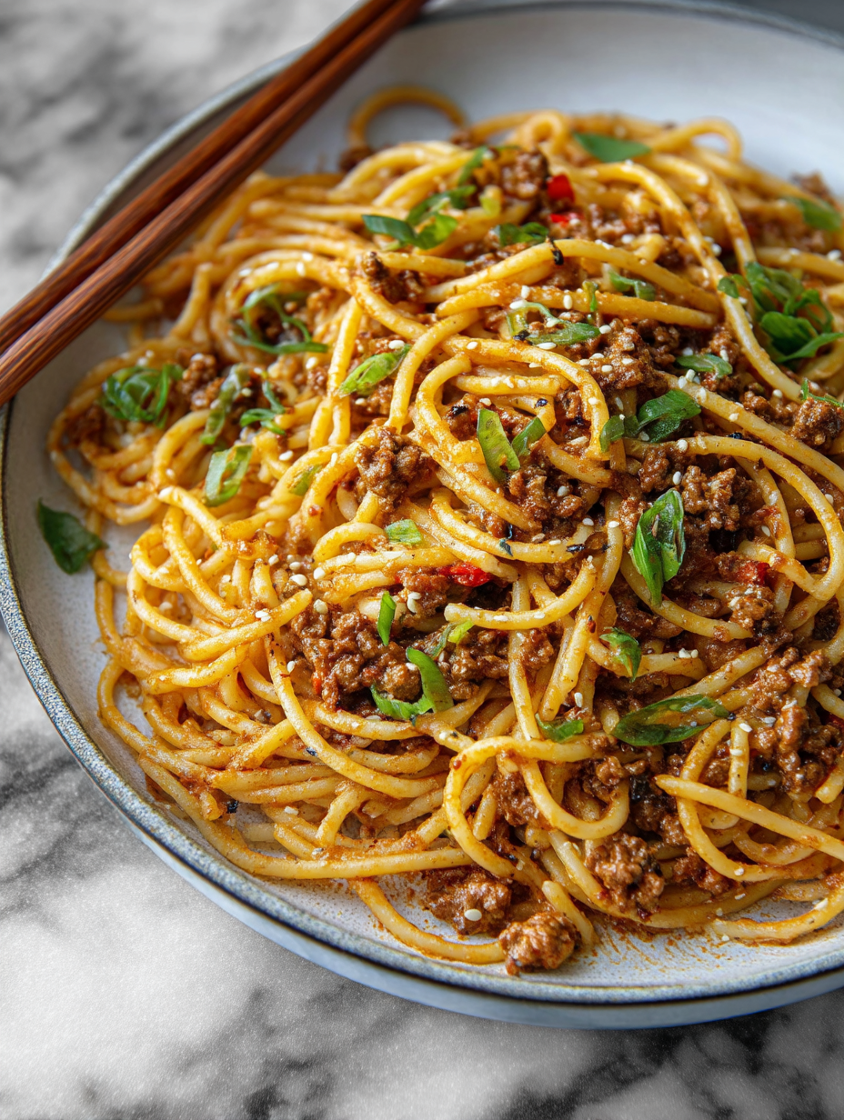 Asian-Style Ground Beef Spaghetti